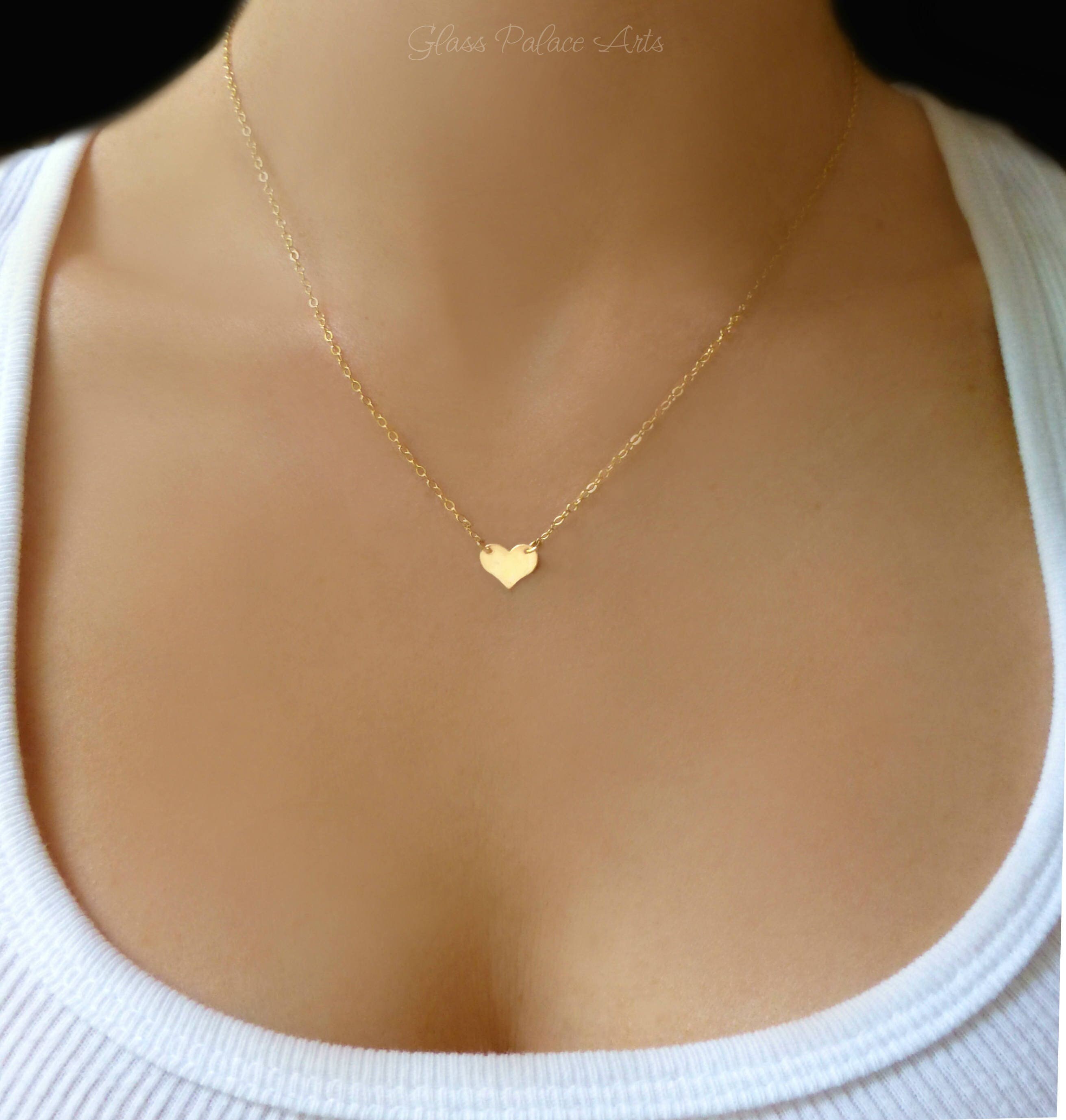 Tiny Gold Heart Necklace For Women Small Heart Necklace Personalized With Initial Sterling Silver Rose Gold Simple Dainty Jewelry Gift Etsy