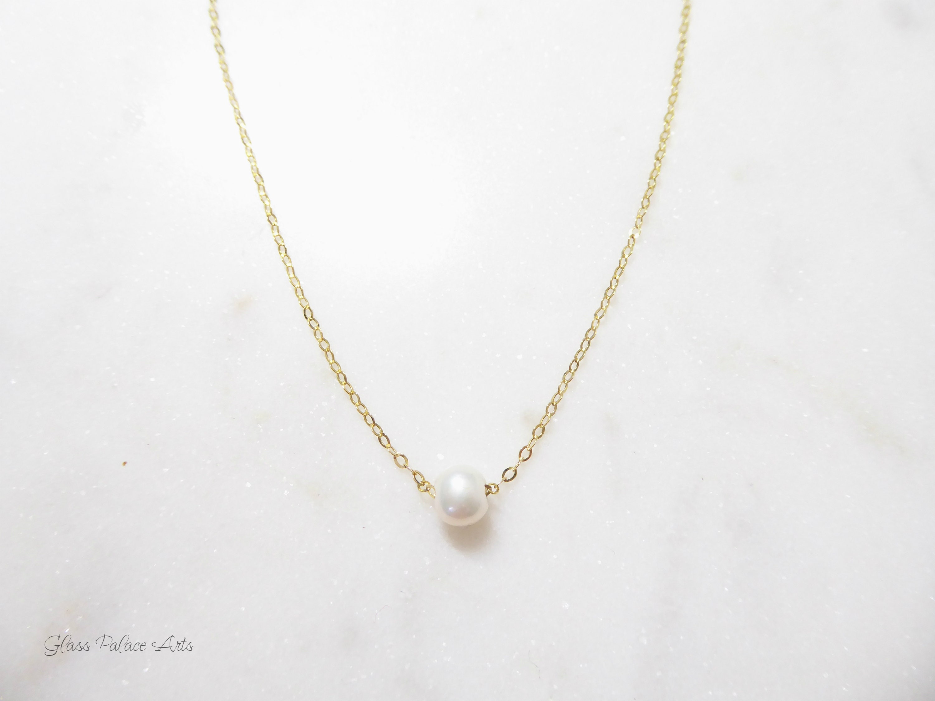 Floating Freshwater Pearl Necklace: Sterling Silver, Gold, Rose Gold - Etsy