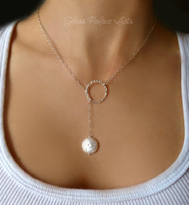 Freshwater Pearl Lariat Necklace For Women Coin Pearl Etsy