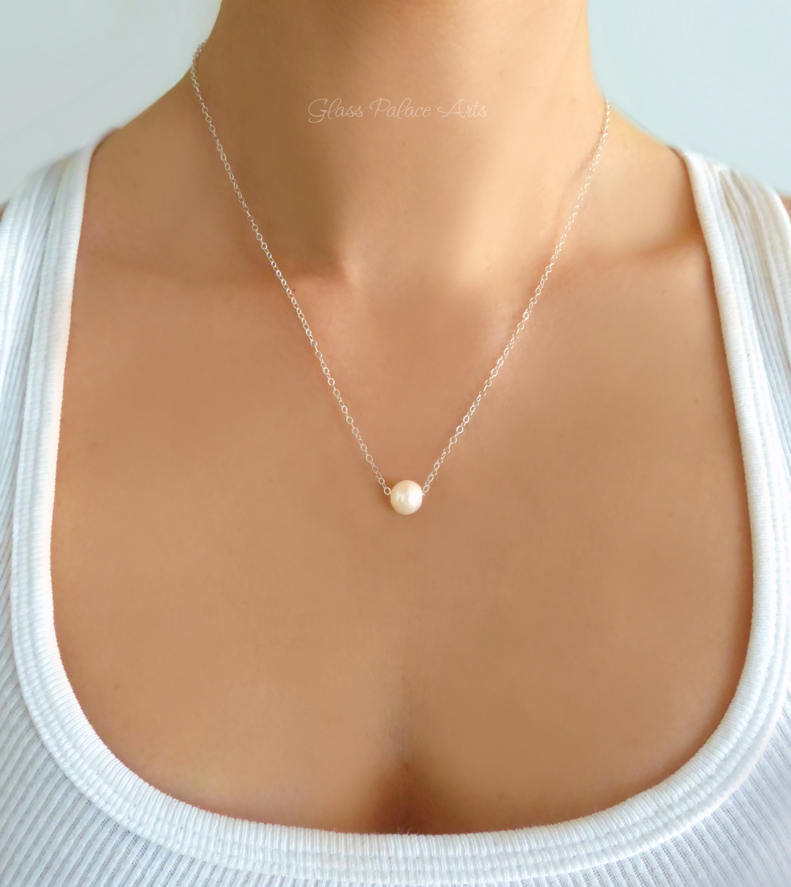 Floating Freshwater Pearl Necklace: Sterling Silver, Gold, Rose Gold - Etsy