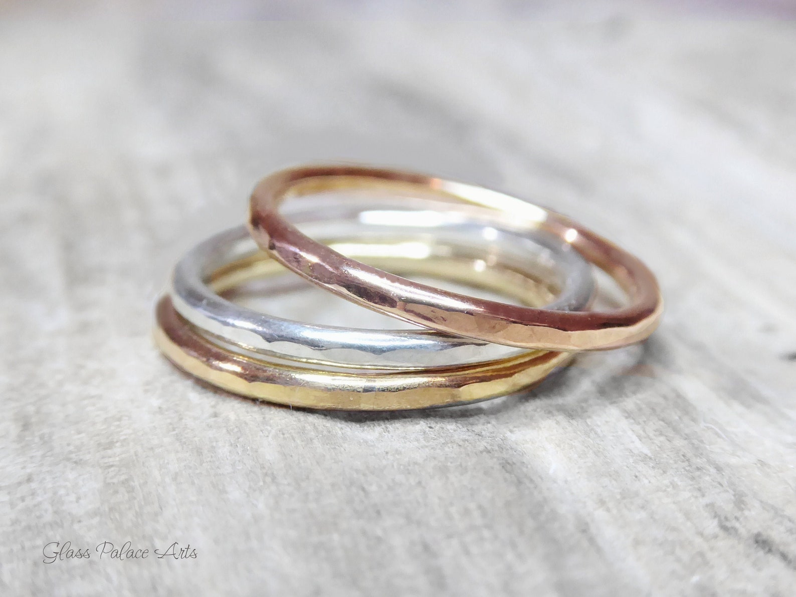 Mixed Metal Rings for Women 3 Metal Ring Set Hammered - Etsy