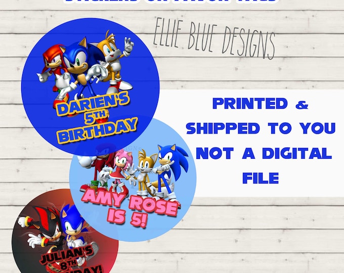 Sonic Birthday Party Stickers, Sonic the Hedgehog Birthday Favor Tags ...