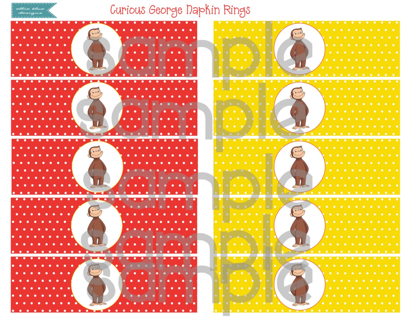 Printable Curious George Napkin Rings - Etsy
