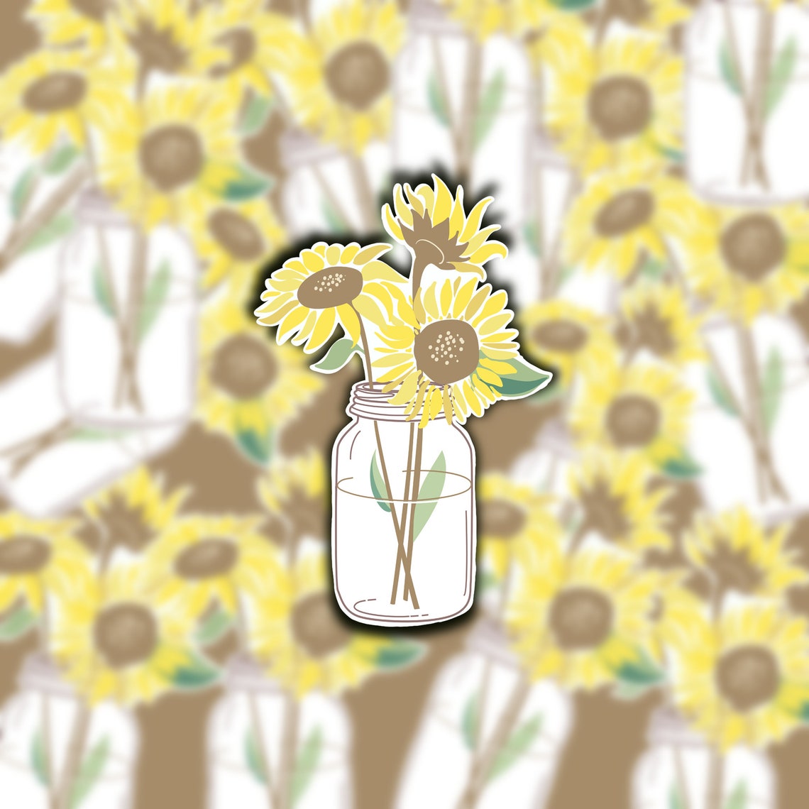 Sunflower Jar Sticker, Water Resistant, Laptop Sticker, Water Bottle ...