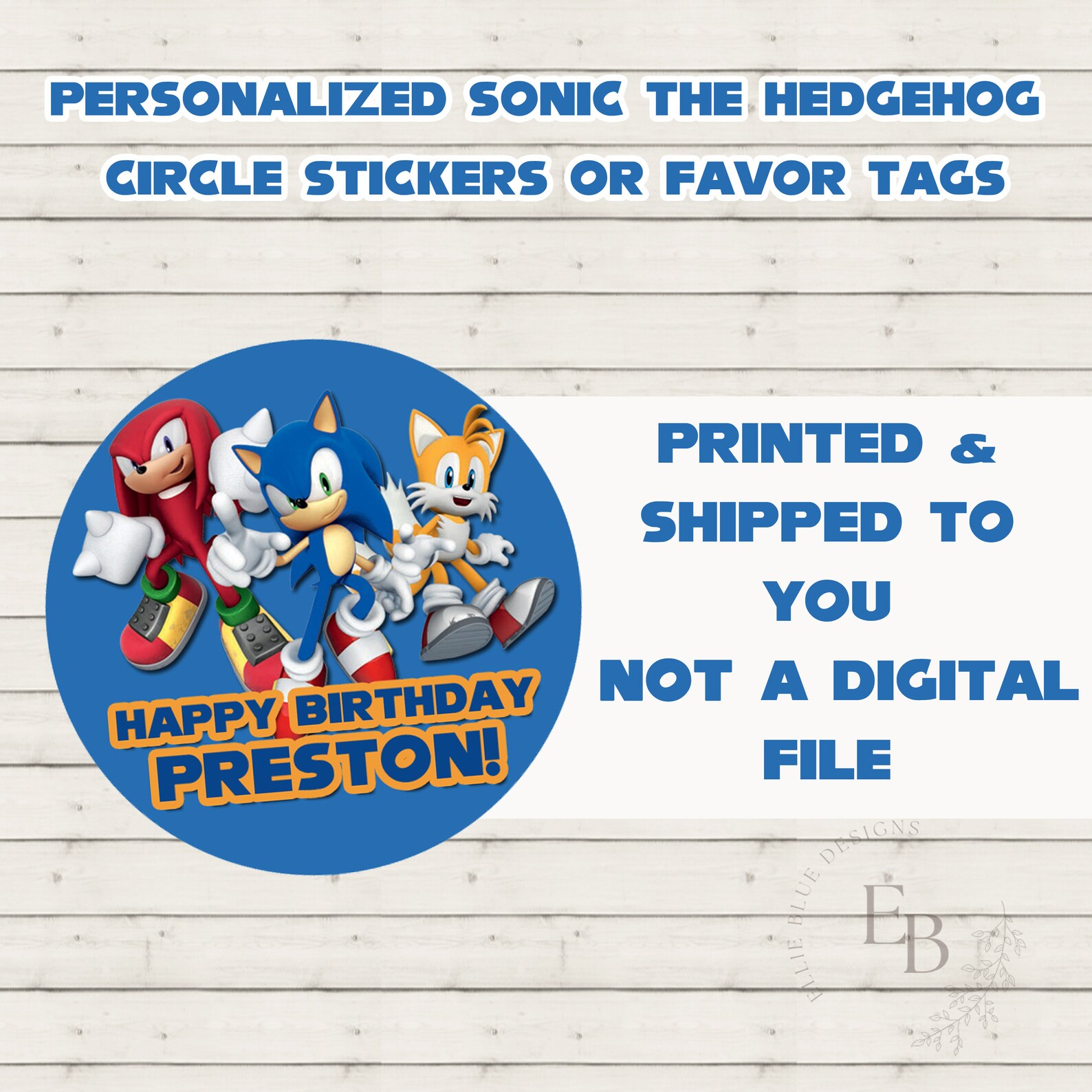 Sonic Birthday Party Stickers, Sonic the Hedgehog Birthday Favor Tags ...