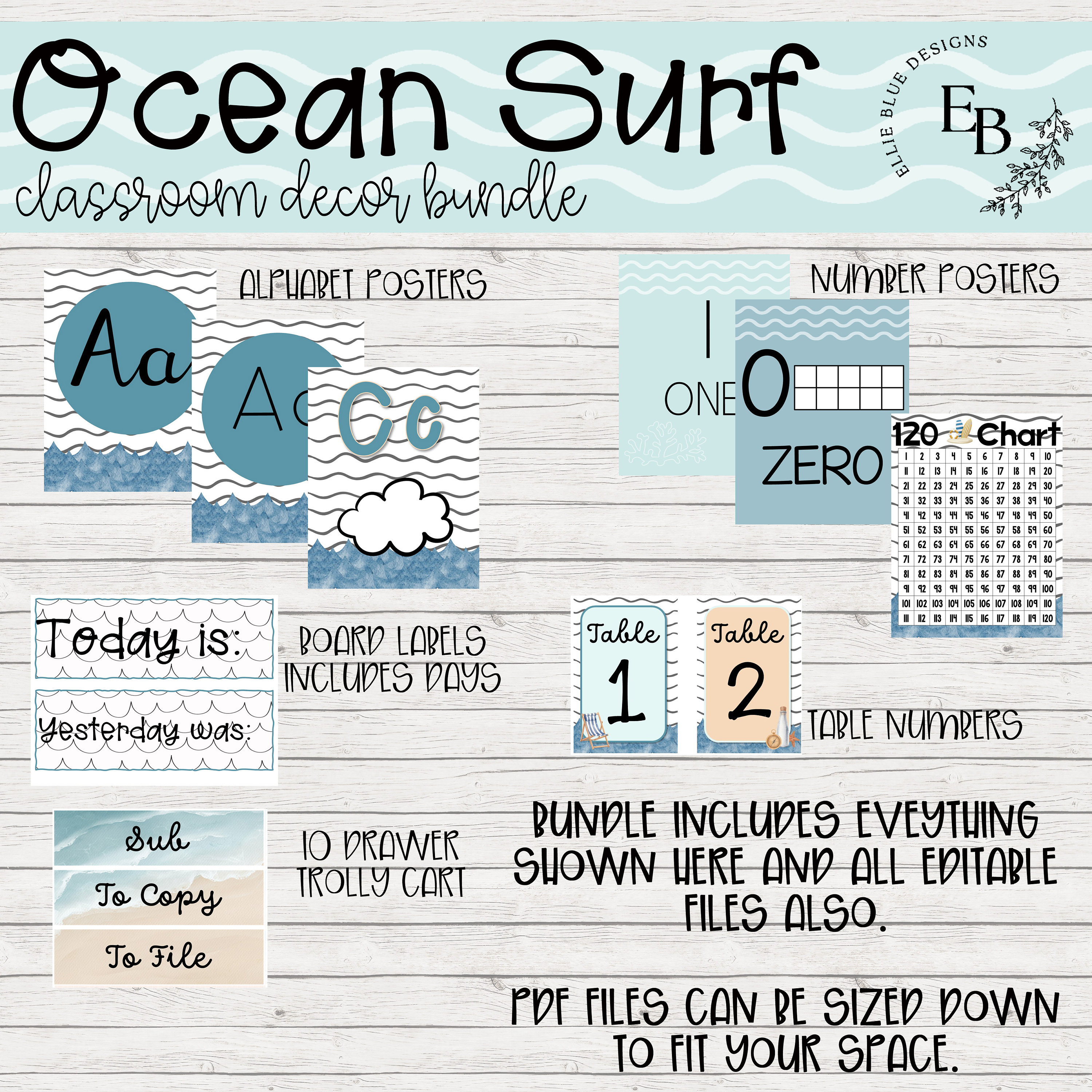 Modern Ocean Surf Classroom Decor Bundle | Ocean Inspired Classroom ...