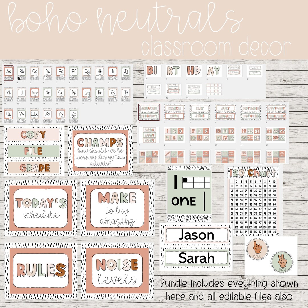 Boho Neutrals Classroom Decor Bundle | Boho Classroom Decorations ...