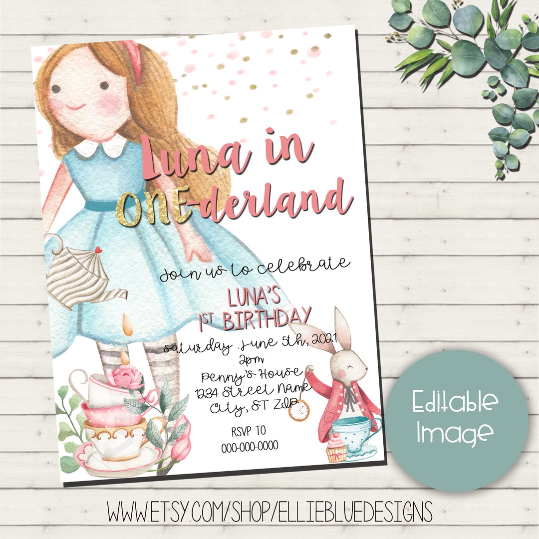 One-derland Party Invite, Alice Birthday Invitation, Editable Birthday ...