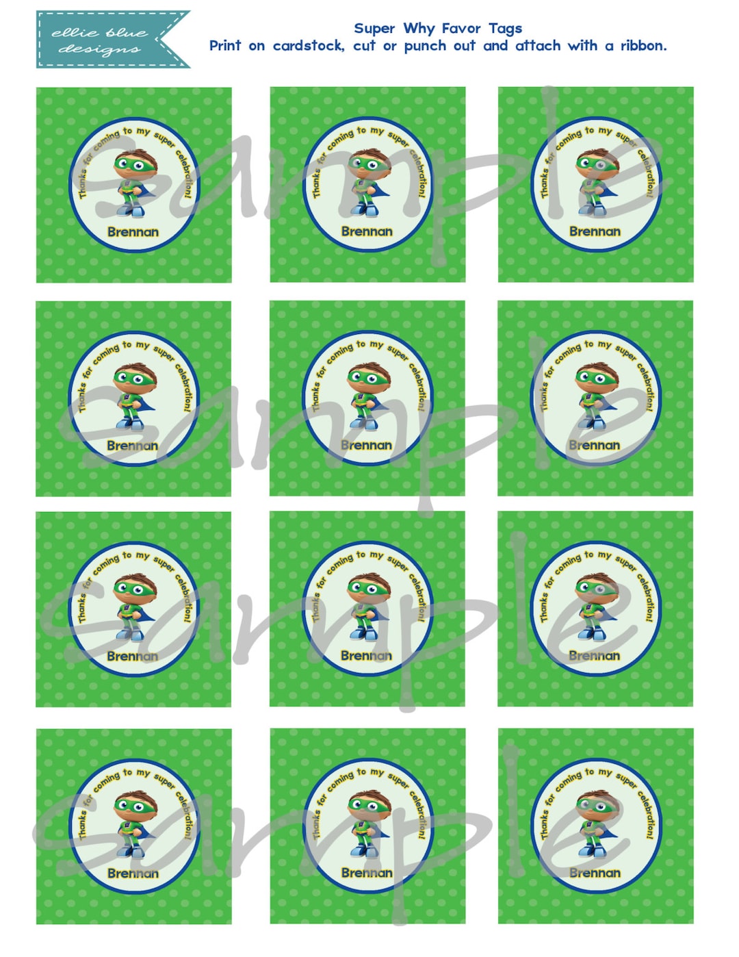 DIY Super Why Favor Tags - Etsy