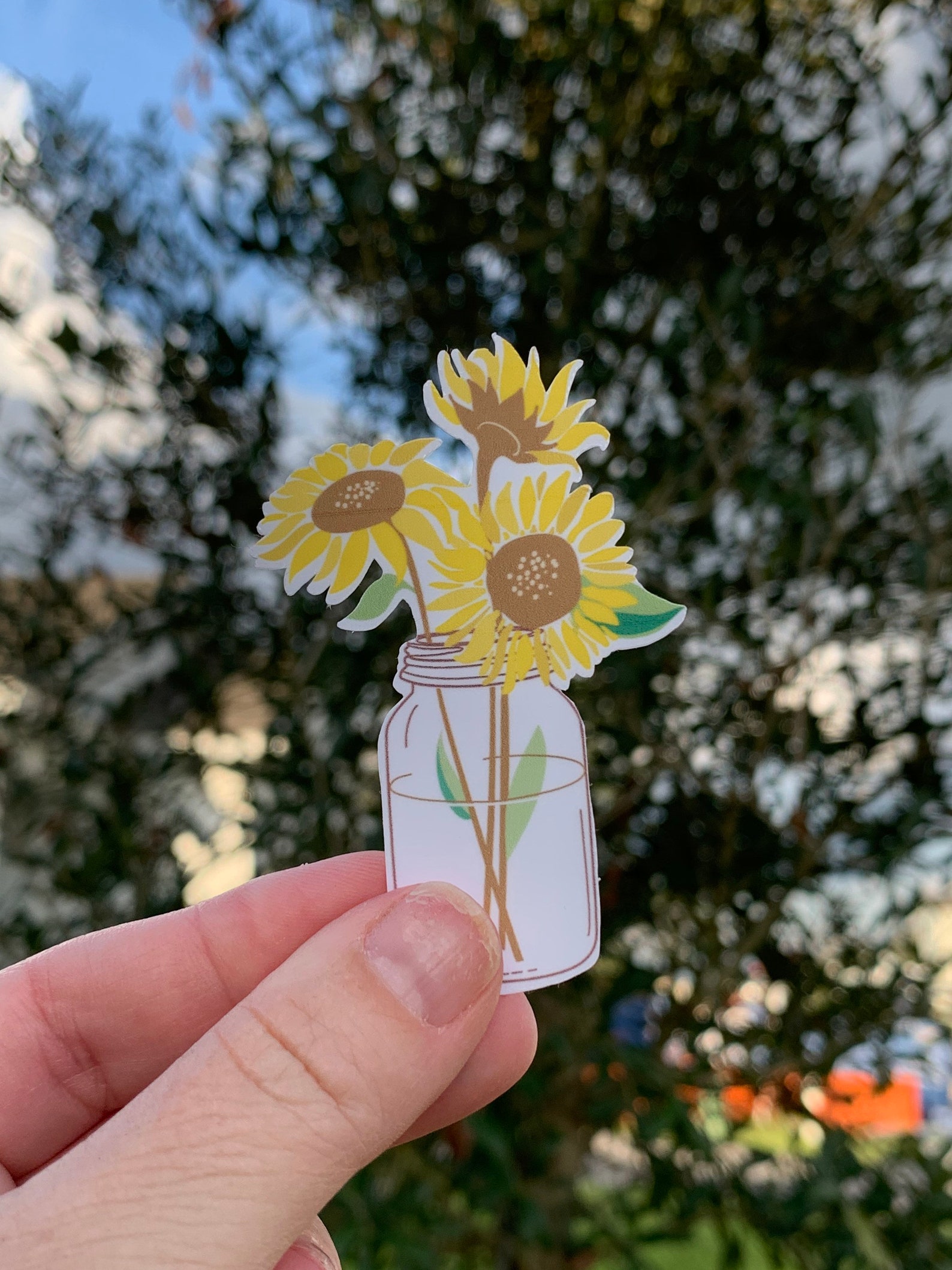 Sunflower Jar Sticker, Water Resistant, Laptop Sticker, Water Bottle ...