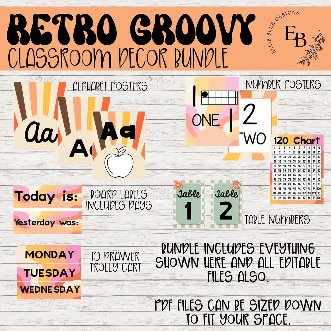 Retro Groovy Classroom Decor Bundle | Reto Classroom Theme | Classroom ...