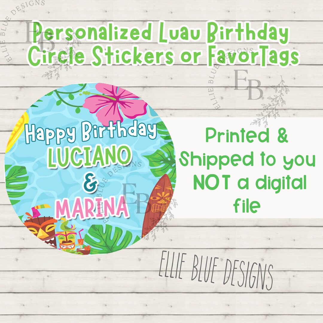 Luau Party Favor Stickers or Favor Tags, Set of 12, Hawaiian Party ...
