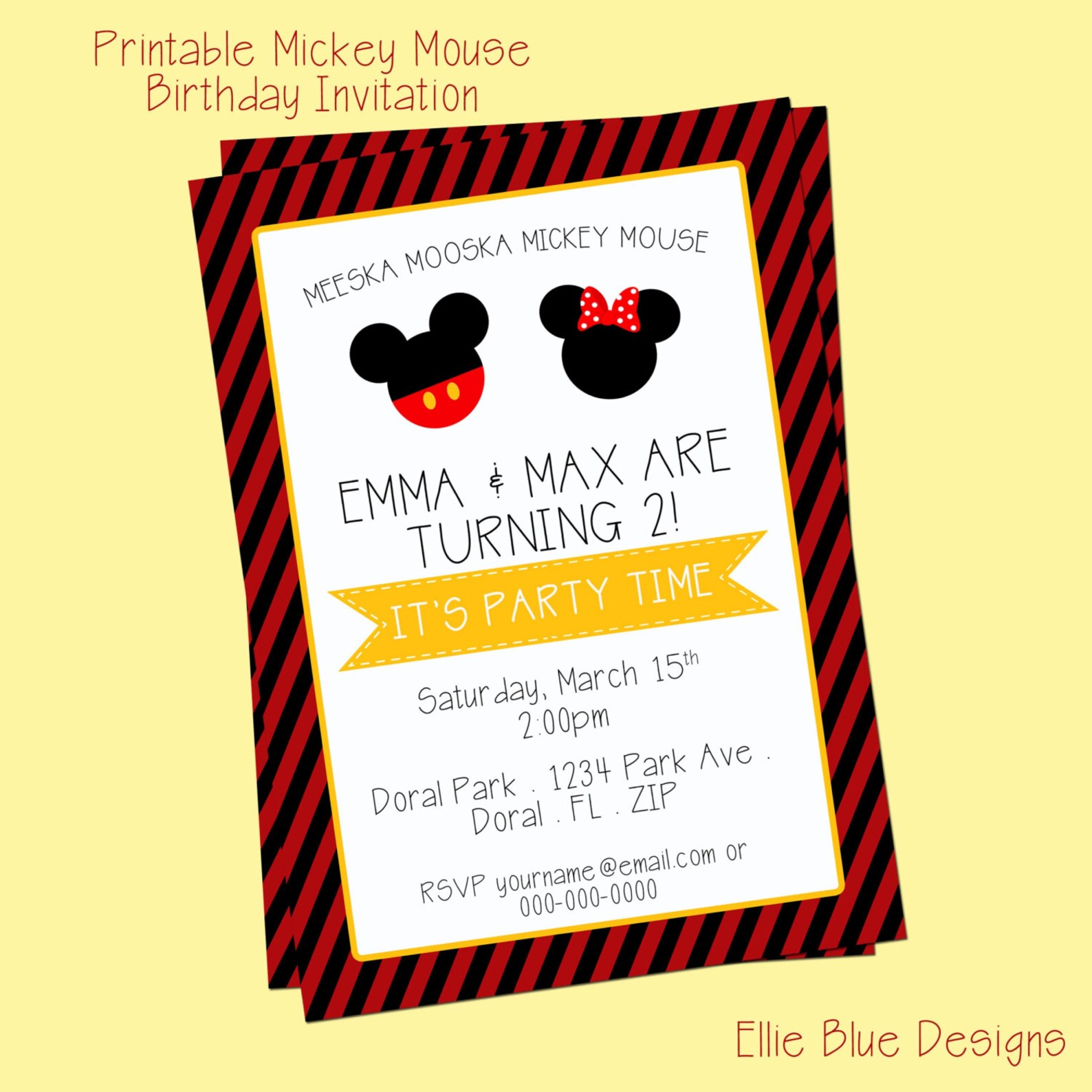 Mickey Mouse Birthday Invitation DIY Printable Oh Toodles - Etsy