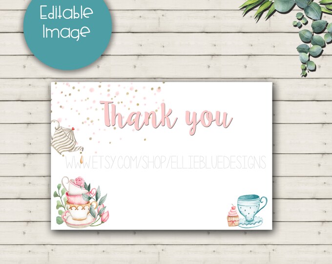 Tea Party Thank You Cards Teacup Shaped Thank You Card Included White ...