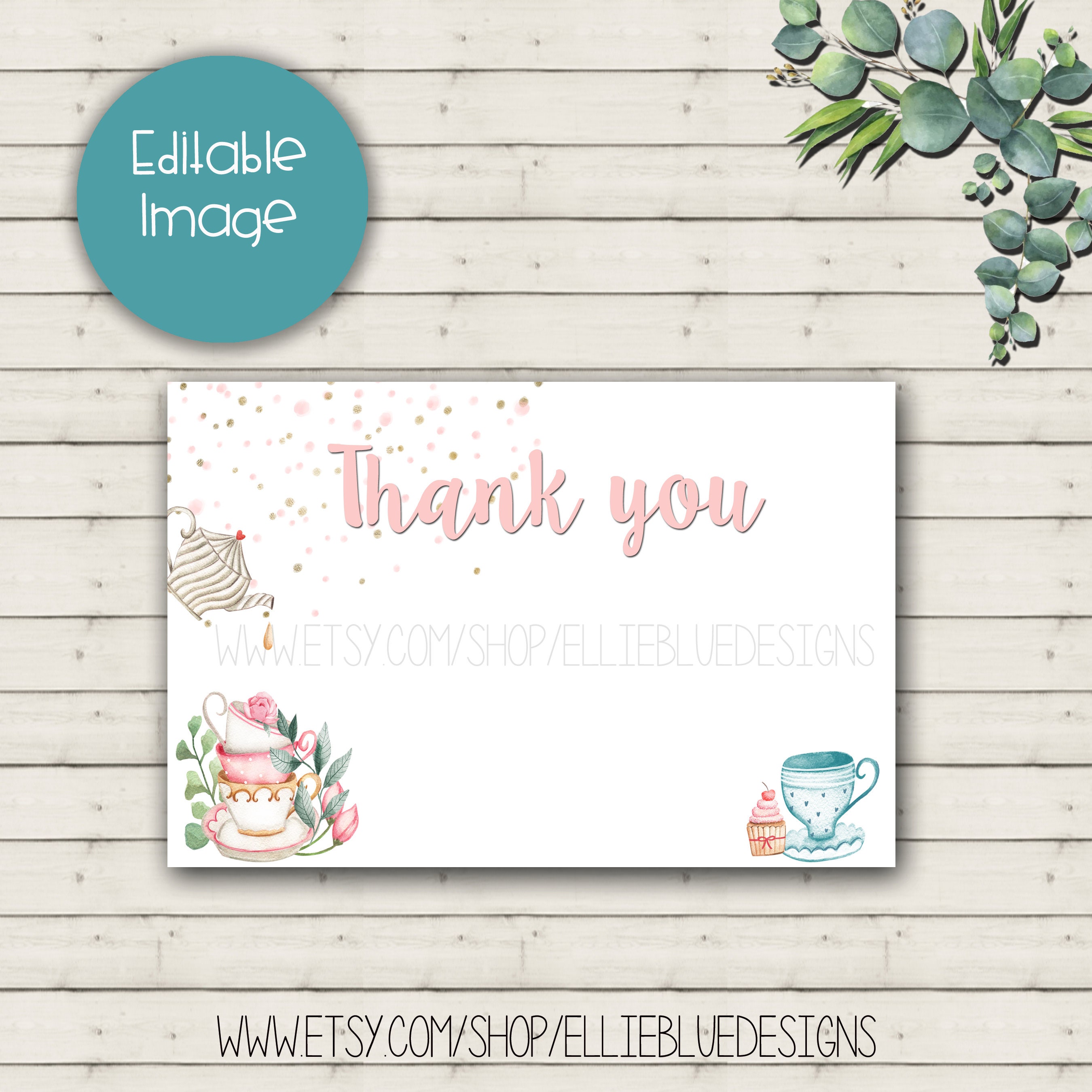 Tea Party Thank you Card Floral Tea Baby Shower Thank You | Etsy