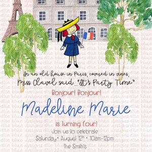 Printable Madeline Birthday Invitation Watercolor, Madeline Birthday ...