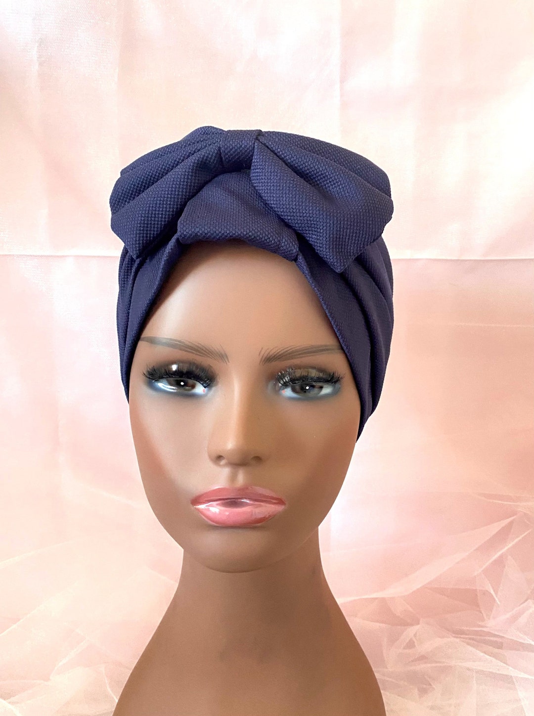Headwrap, Navi Blue Bow Turban, Dark Blue Turban, Ladies Bow Hat ...