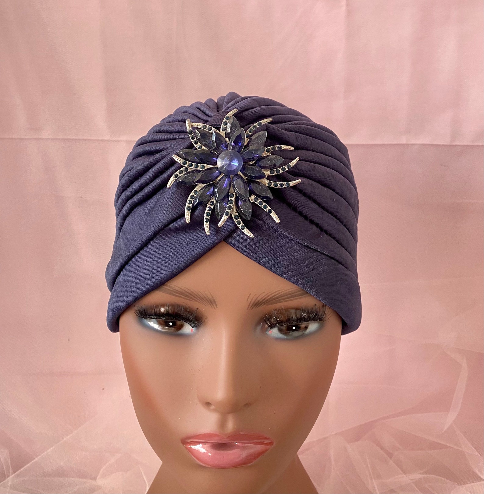 Navy Blue Turban for Woman Navy Crystallized Full Head - Etsy