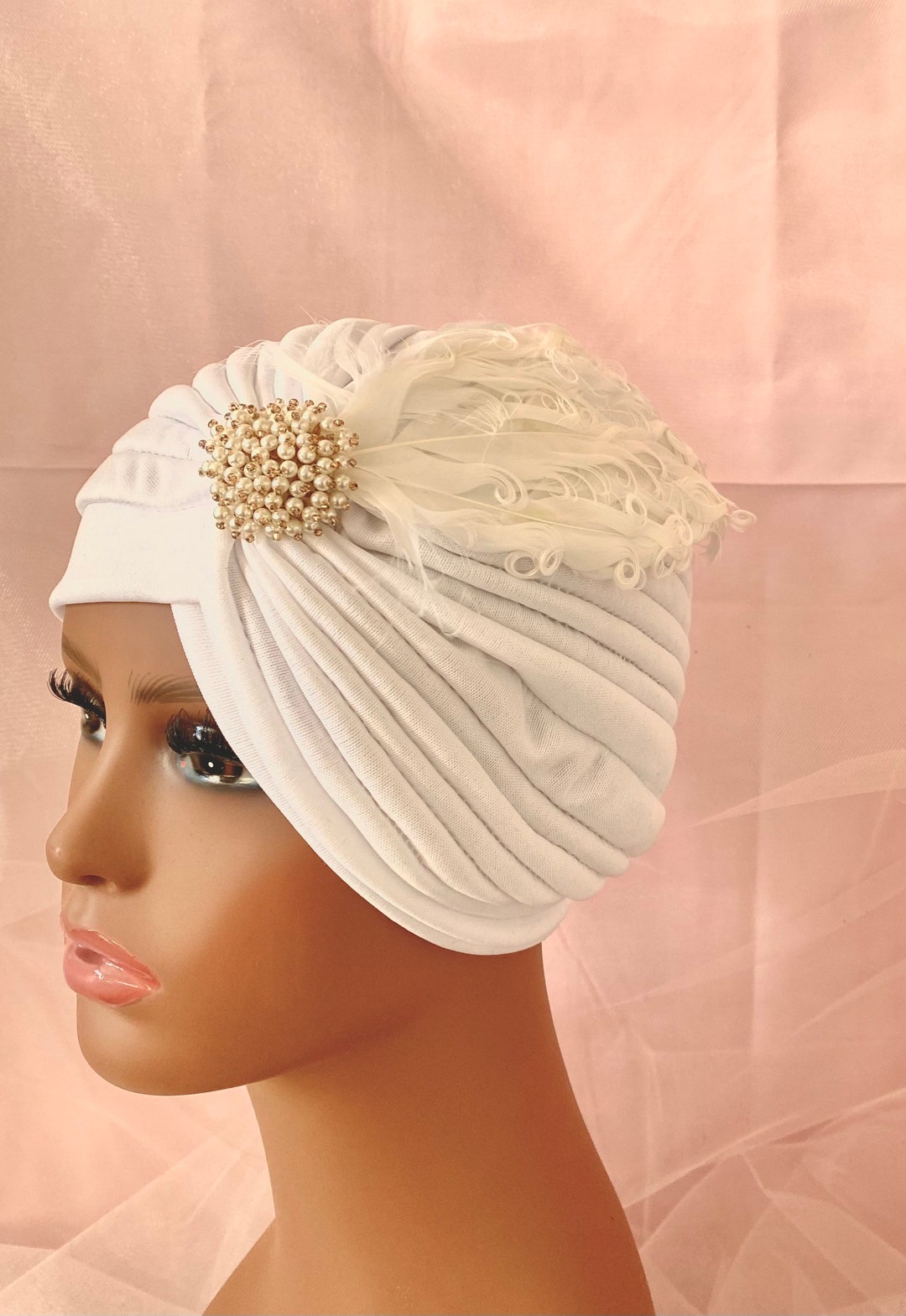White Turban With Brooch and Feather, Wedding Turban, Luxury Head Pice ...