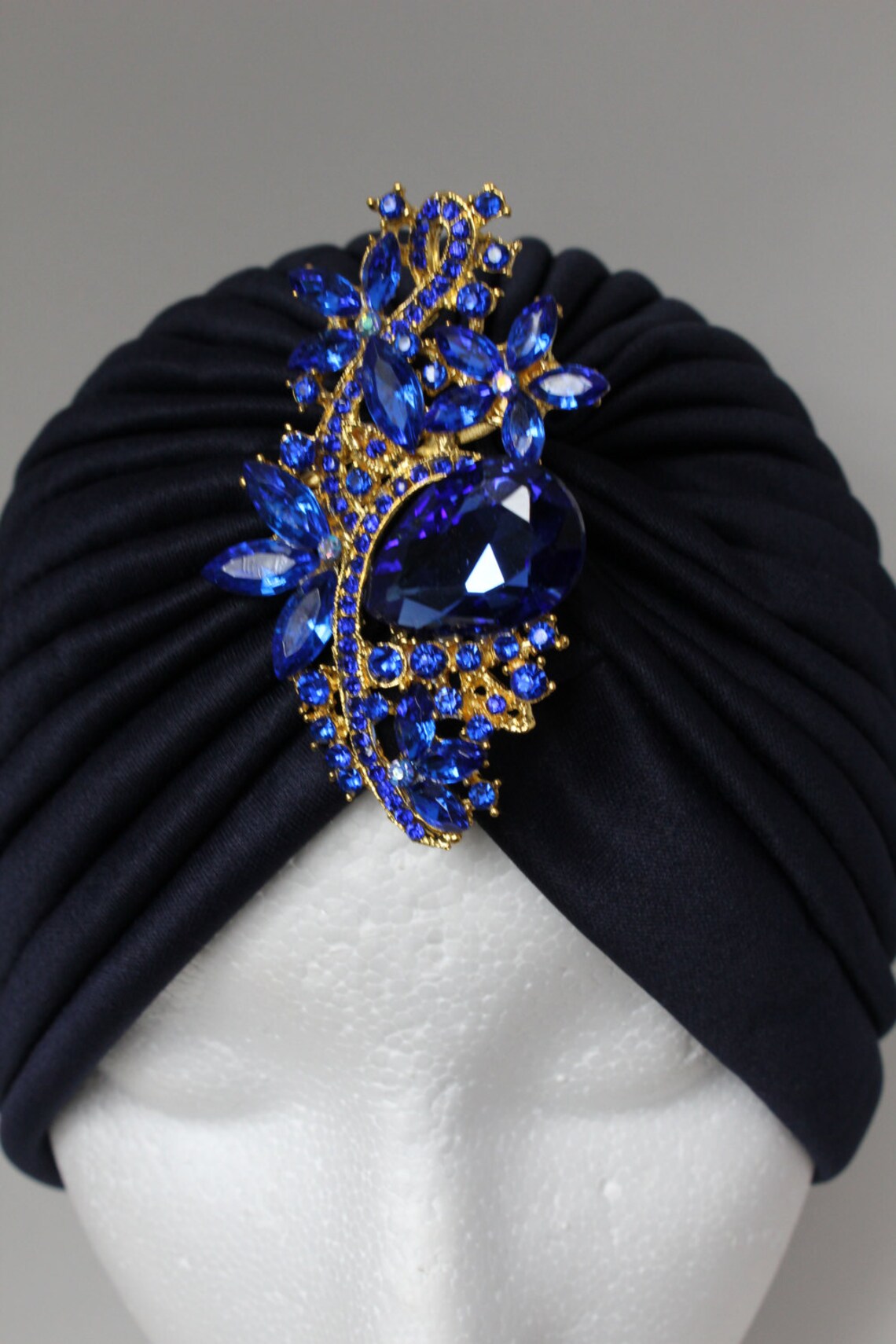 Classy Turban Navy Blue Crystallized Turban Brooch Turban - Etsy