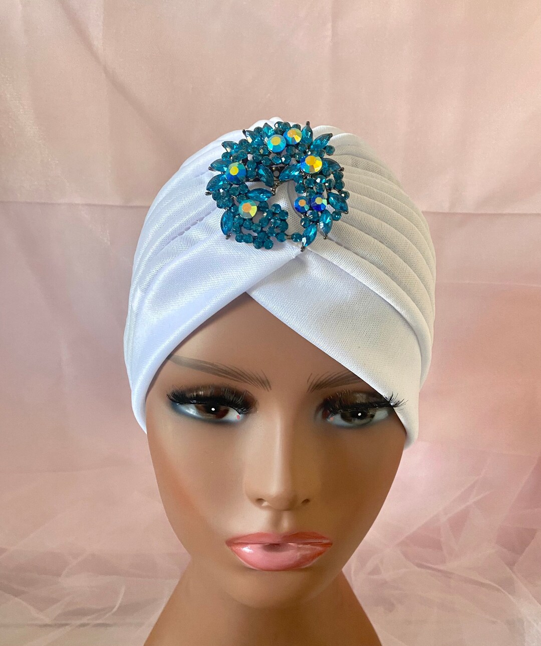 White Turban: Rhinestone Brooch, Fashion Headwear - Etsy