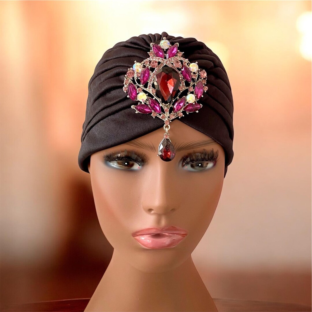 Black Turban With Removable Jewelry Brooch - Etsy