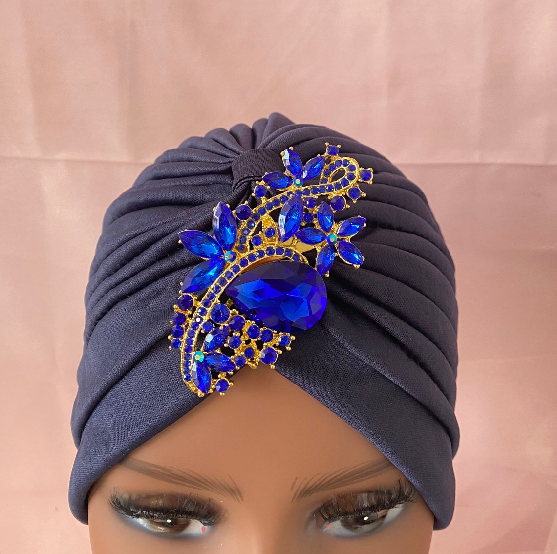 Classy Turban Navy Blue Crystallized Turban Brooch Turban - Etsy