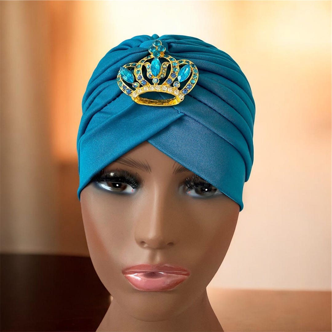 Blue Turban Headwrap With Removable Crown Brooch - Etsy UK