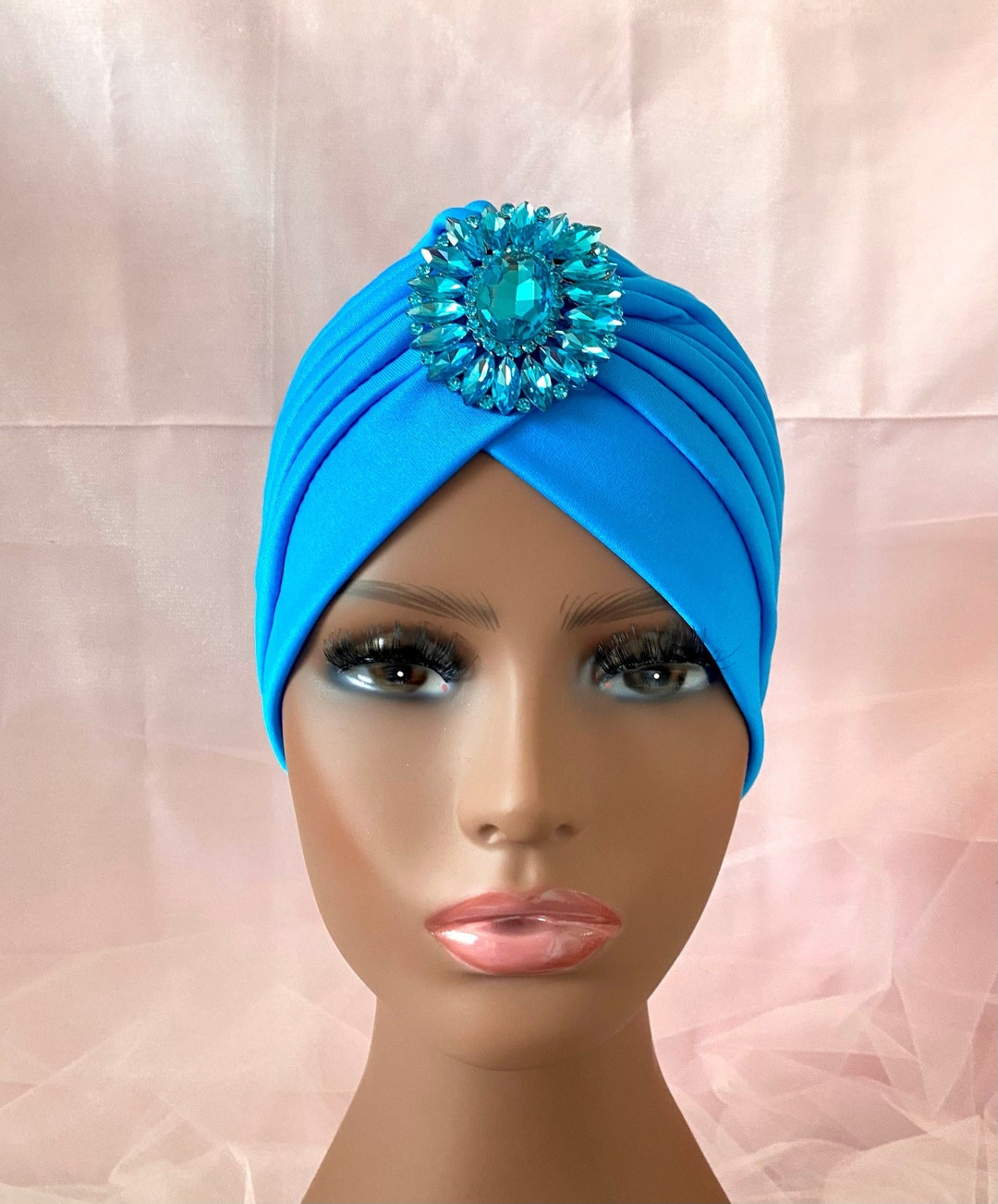 Blue Turban, Turban With Brooch, Turban Headband, Beach Headwear, Front ...