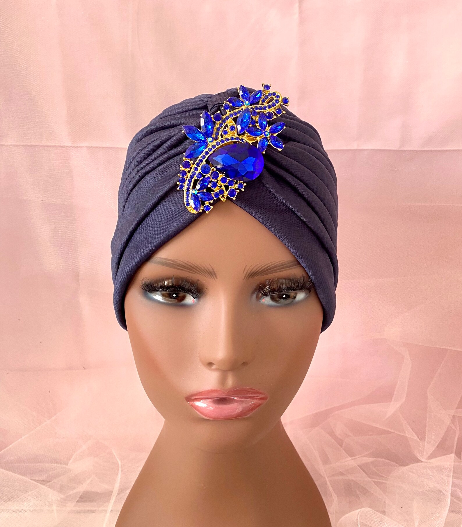 Classy Turban Navy Blue Crystallized Turban Brooch Turban - Etsy