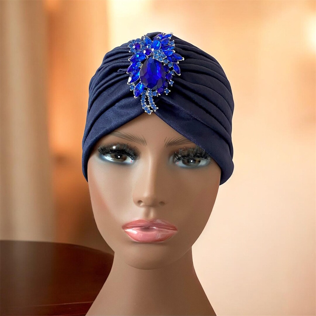 Navy Blue Turban With Removable Brooch: Fashion Headpiece - Etsy