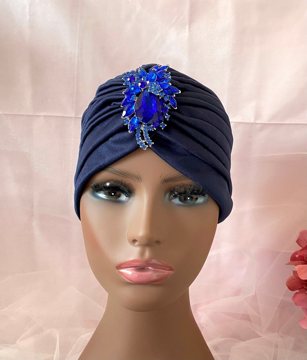 Navy Blue Turban, Turban With Brooch, Luxury Head Pice, Boho Chick ...