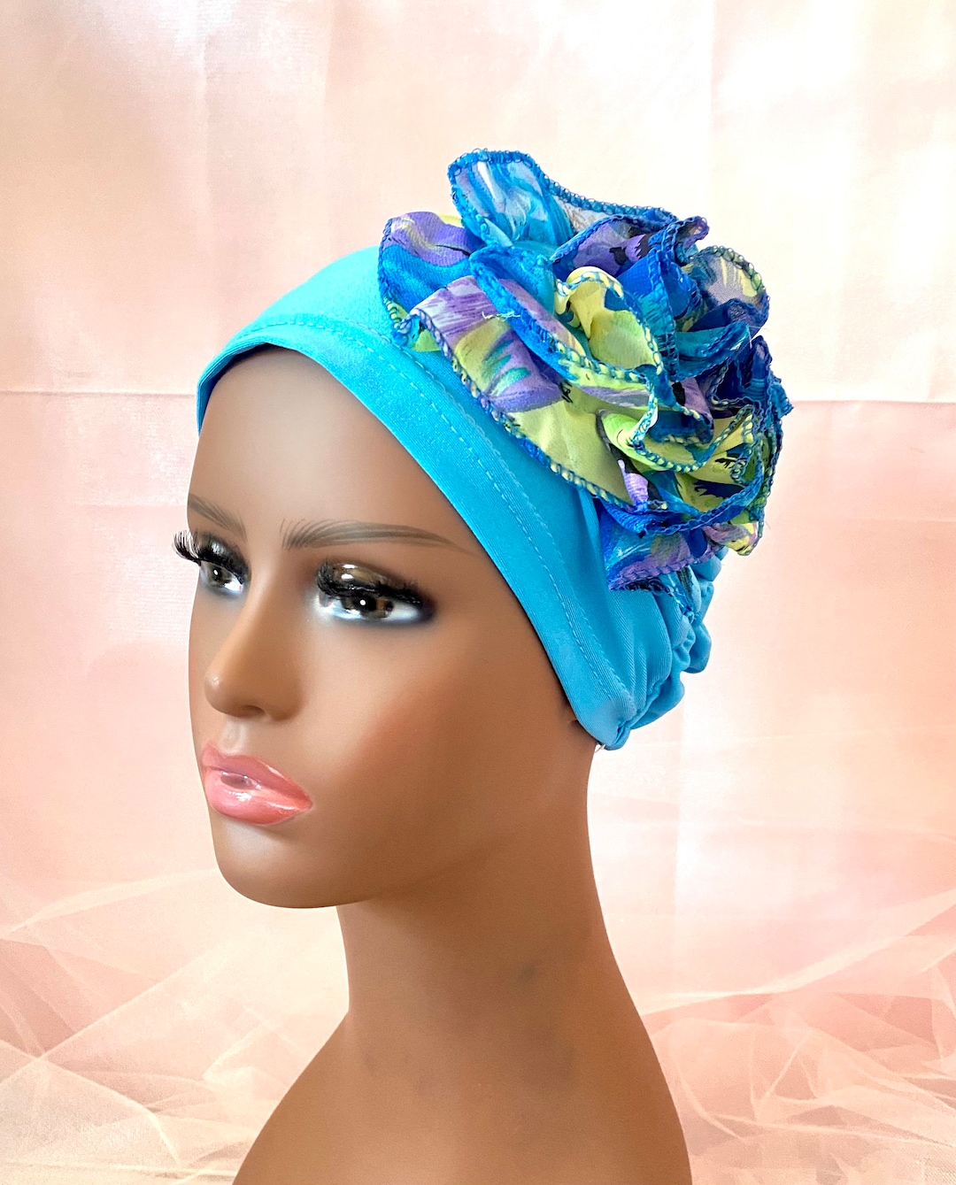 SALE Blue Beanie Bonnett Hat, Bonnett Cap, Blue Headband, Blue Turban ...