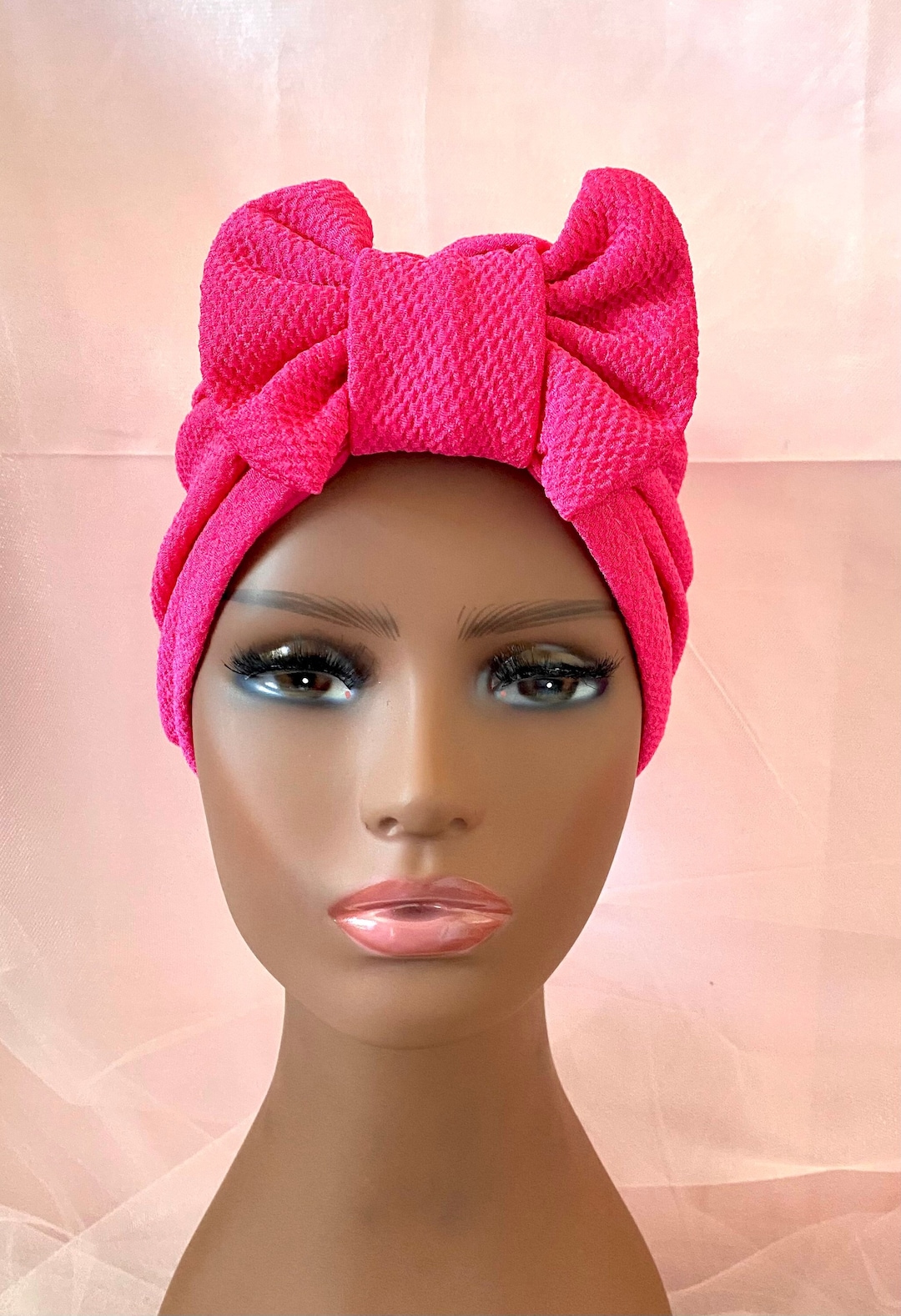 Fuchsia Bow Turban: Removable Bow, Full Head Cover - Etsy