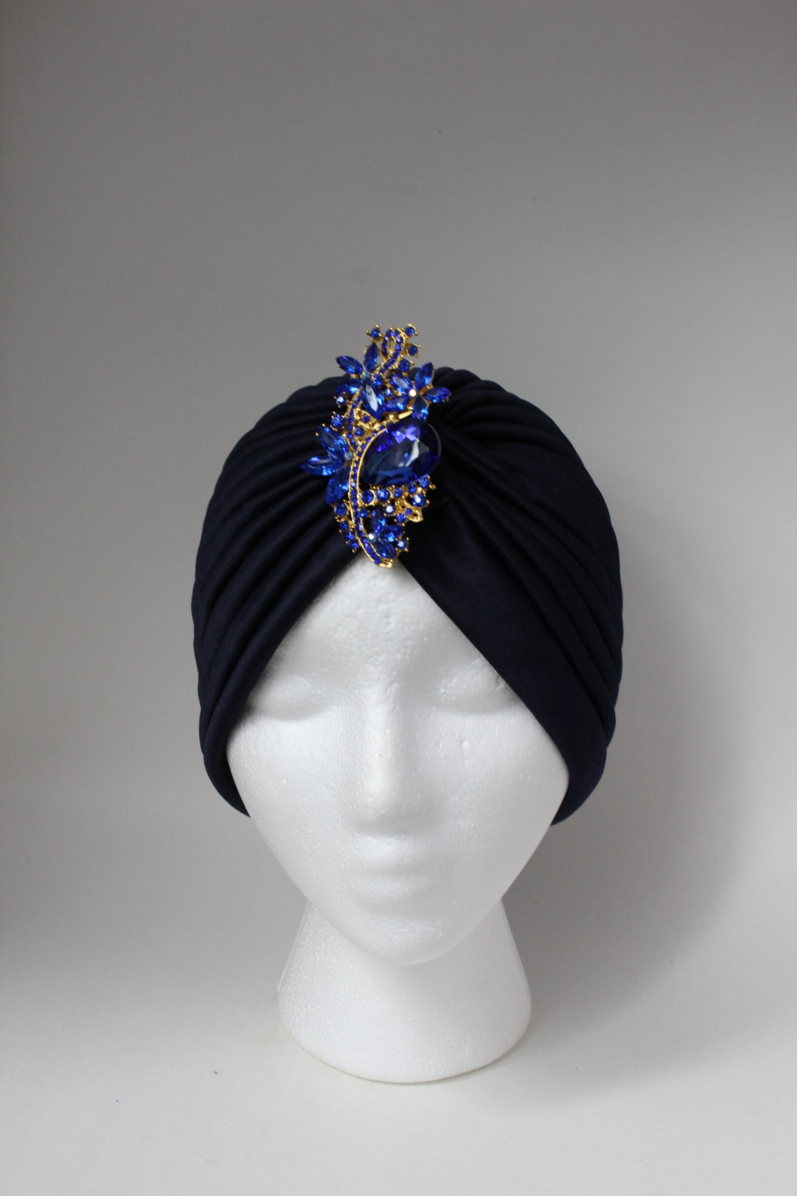 Classy Turban Navy Blue Crystallized Turban Brooch Turban - Etsy