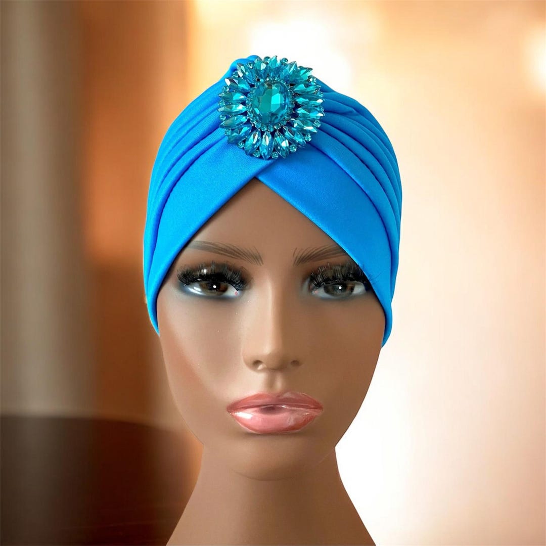 Blue Turban With Removable Brooch: Stretch Headwear - Etsy