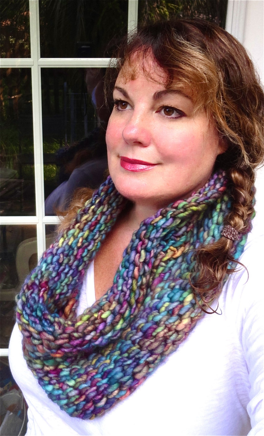 Autumn Rainbow Scarf Custom Double Loop Scarf Chunky Knit Autumn Purple ...