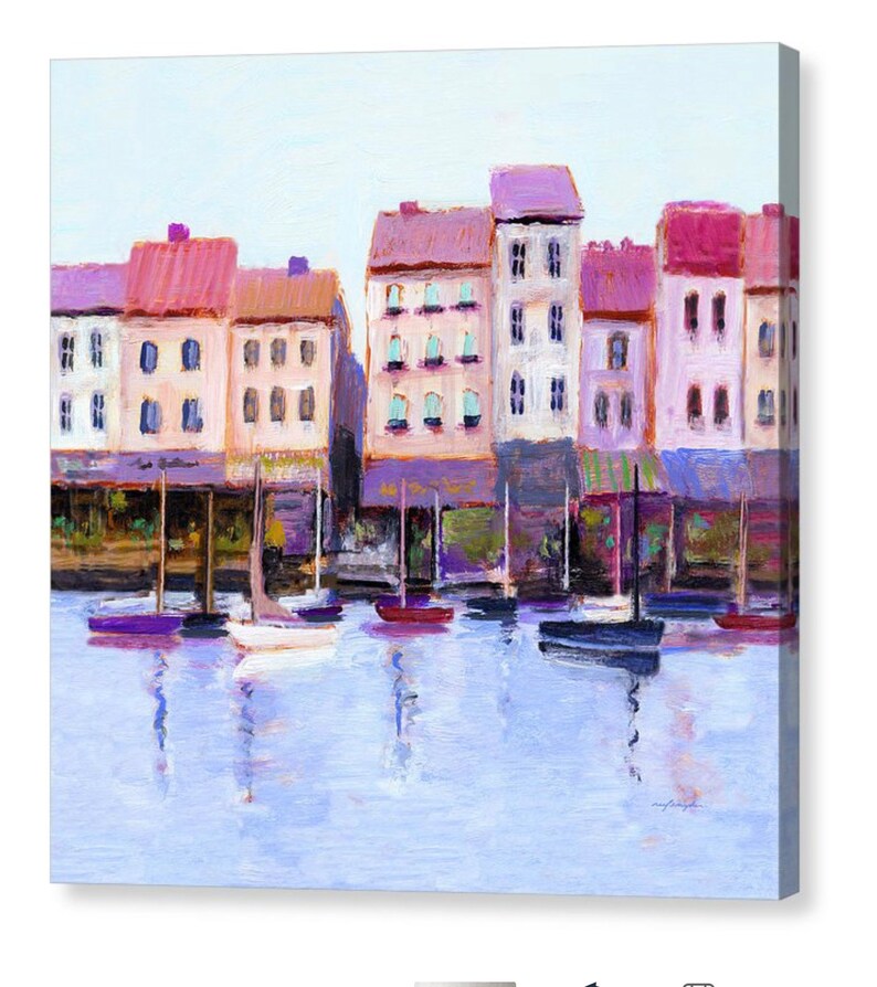 Harbor Canvas Print Sailboats Waterfront Scene Square Art | Etsy
