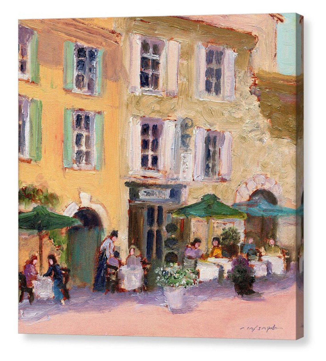 French Canvas Print 20x20 French Cafe Scene, France, Yellow, Green ...