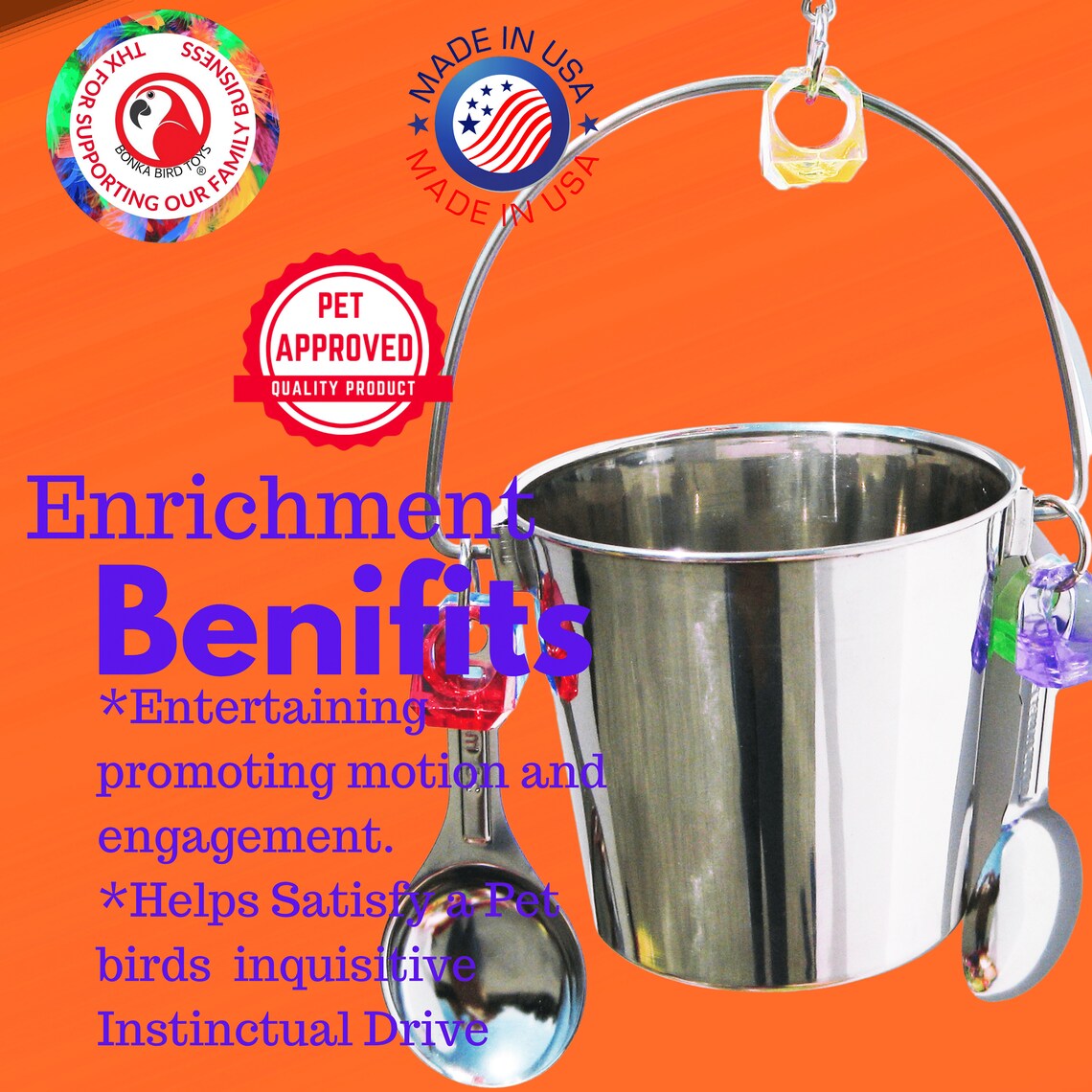 1054 Big Fun Bucket Bird Toy - Etsy