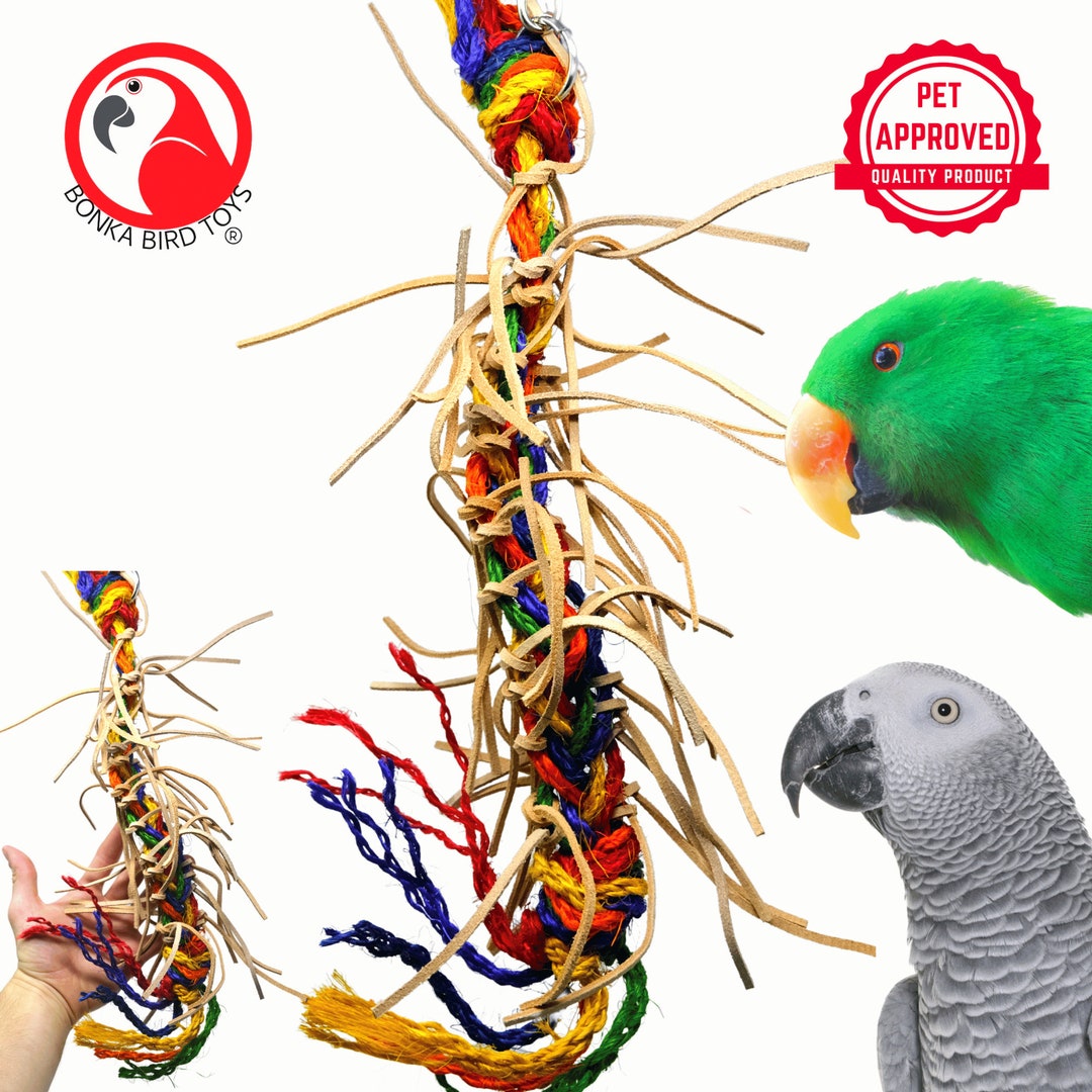 Bonka Bird Toys 2632 Huge Leather Braid Chew Preen Parrot Cage Toy - Etsy