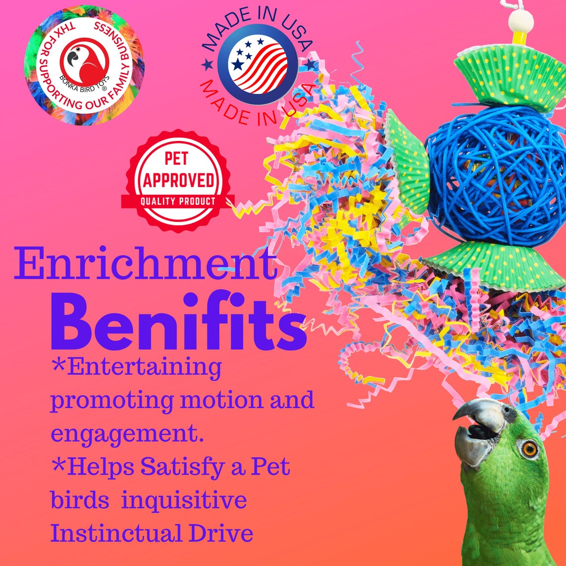 Bonka Bird Toys 3488 Cake Party Shred Paper Vine Natural - Etsy