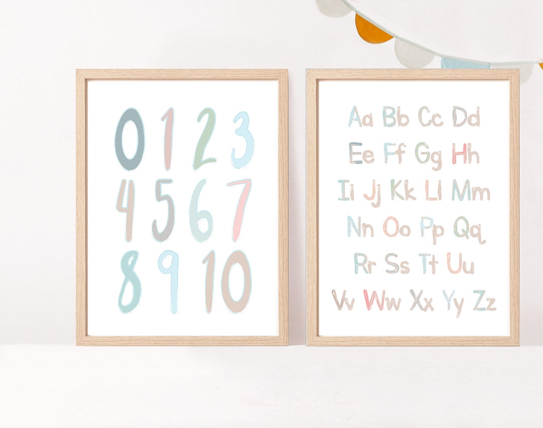 Pastel Alphabet and Numbers Art Print/abc123/educational Art/nursery ...