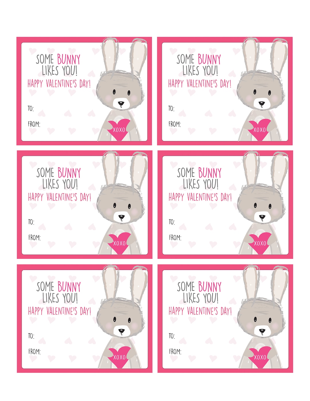 INSTANT DOWNLOAD - Printable Kids Valentine's Day Cards - Bunny Only - Etsy