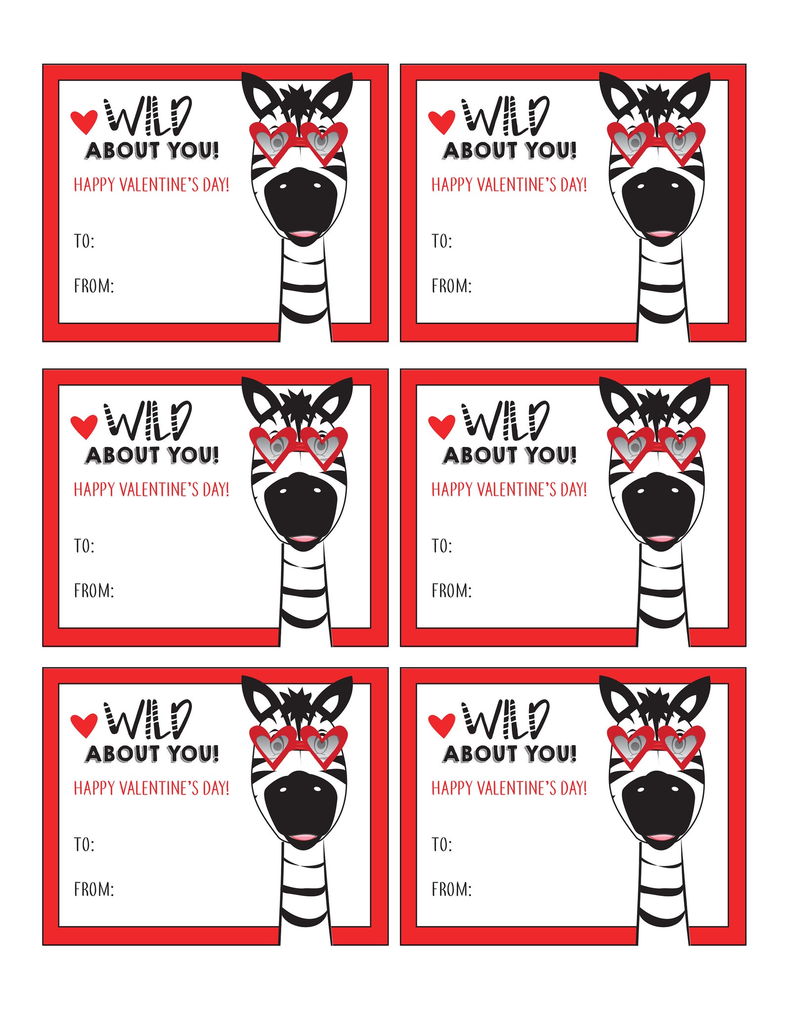 INSTANT DOWNLOAD - Printable Kids Valentine's Day Cards - Love Zebra ...