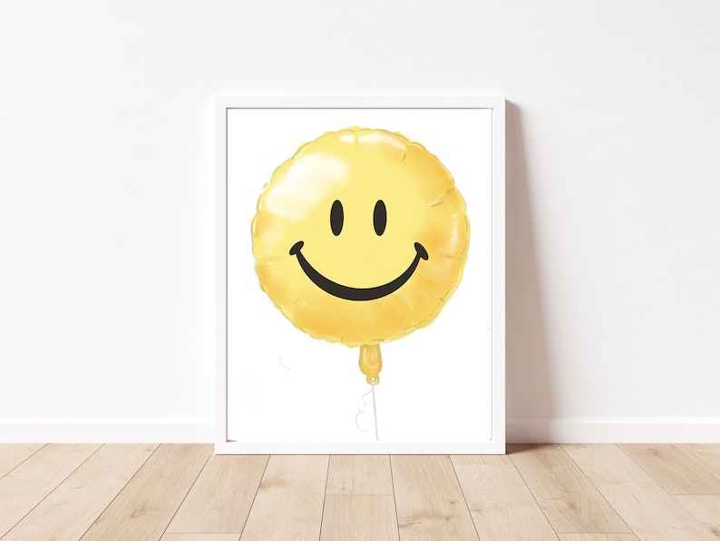 Mylar Helium Balloon, Smiley Happy Face, Yellow Balloon, Art Print ...