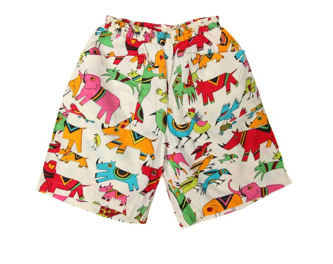 Vintage 80s Great Colorful Shorts With Animals Size 10y - Etsy