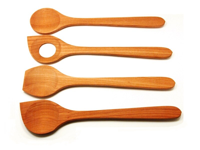 Wooden Spoons SET of 4 Sauce Spoon Spoon With Flat Bottom - Etsy UK