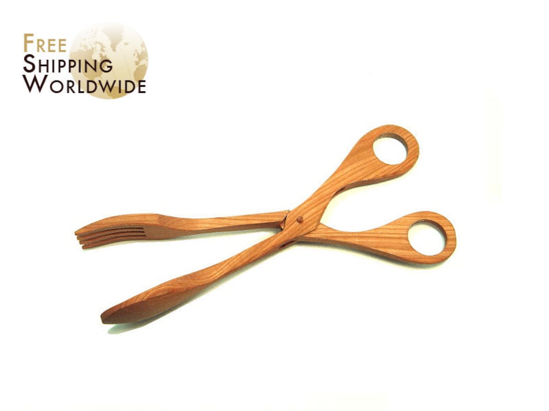 Wooden Scissors Kitchen Untesil for Serving Salads or Bread Middle Size ...