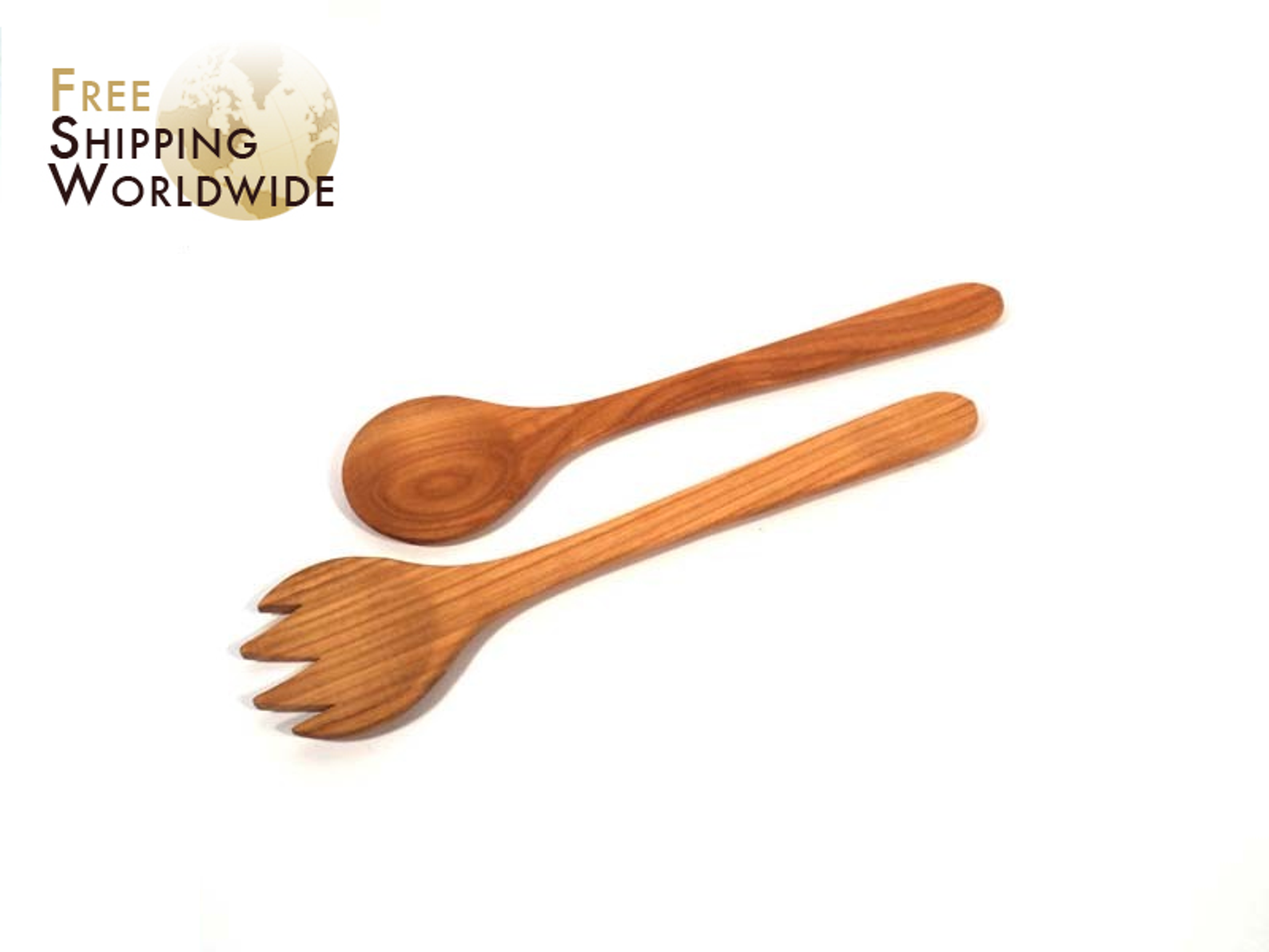 Wooden Salad Serving Mixing Set Wide From Cherry Wood 48 - Etsy